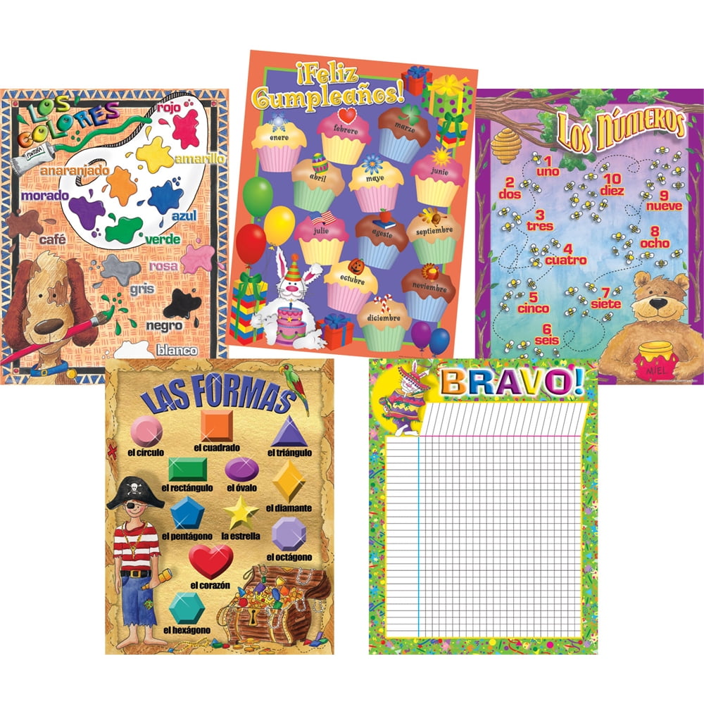 Spanish Chart Pack - Set of Five Spanish Charts - Walmart.com
