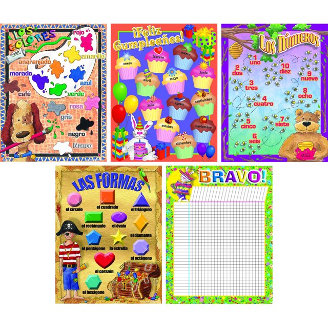 Barker Creek Spanish Charts, 22 x 17 Inches, Assorted, Set of 5 ...