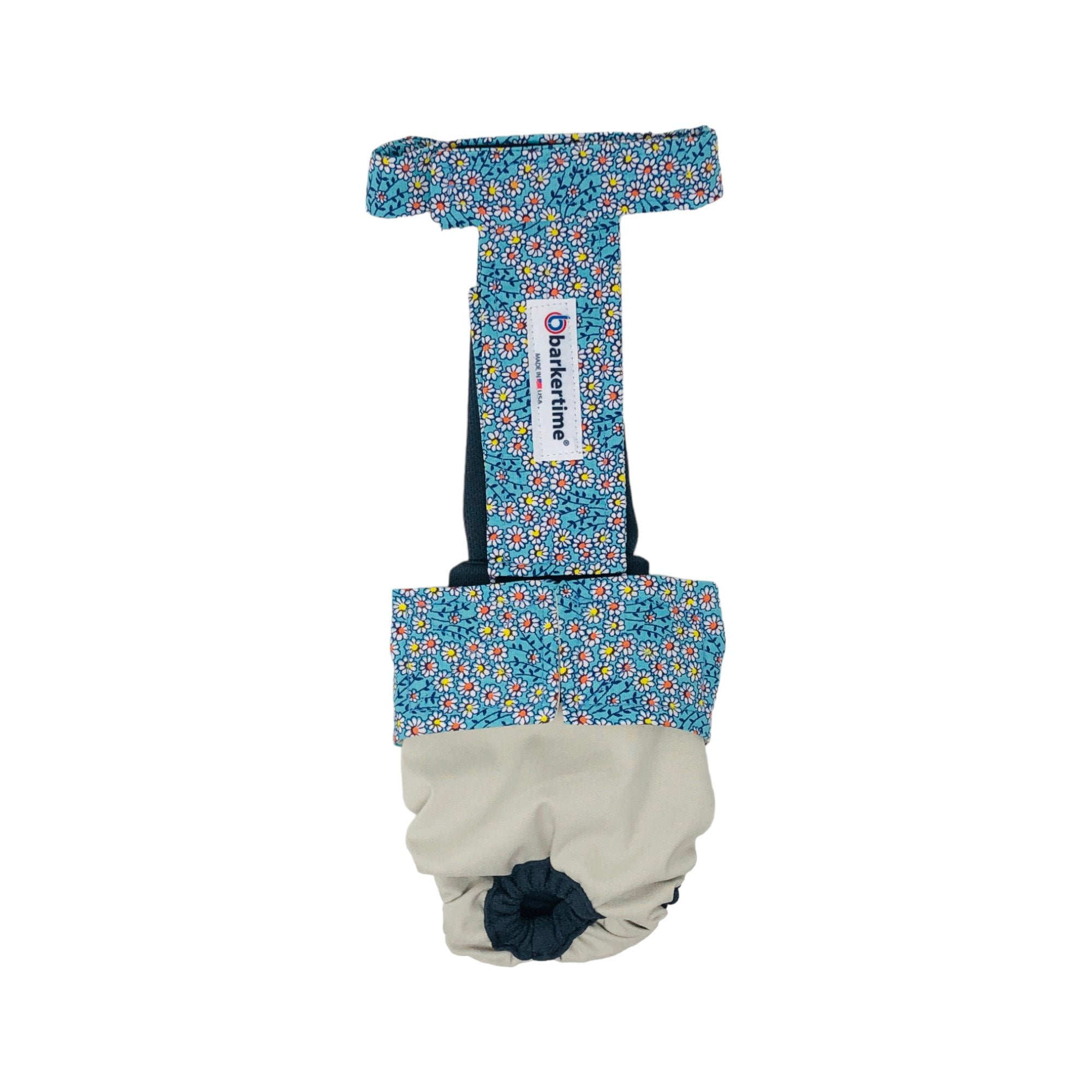 Barkertime Light Blue Daisy Flower on Frosty Cream Dog Diaper Overall ...