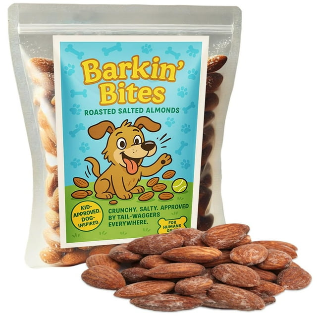 Barkin' Bites Roasted Salted DMF15 Almonds - Funny Dog Salty Snack ...