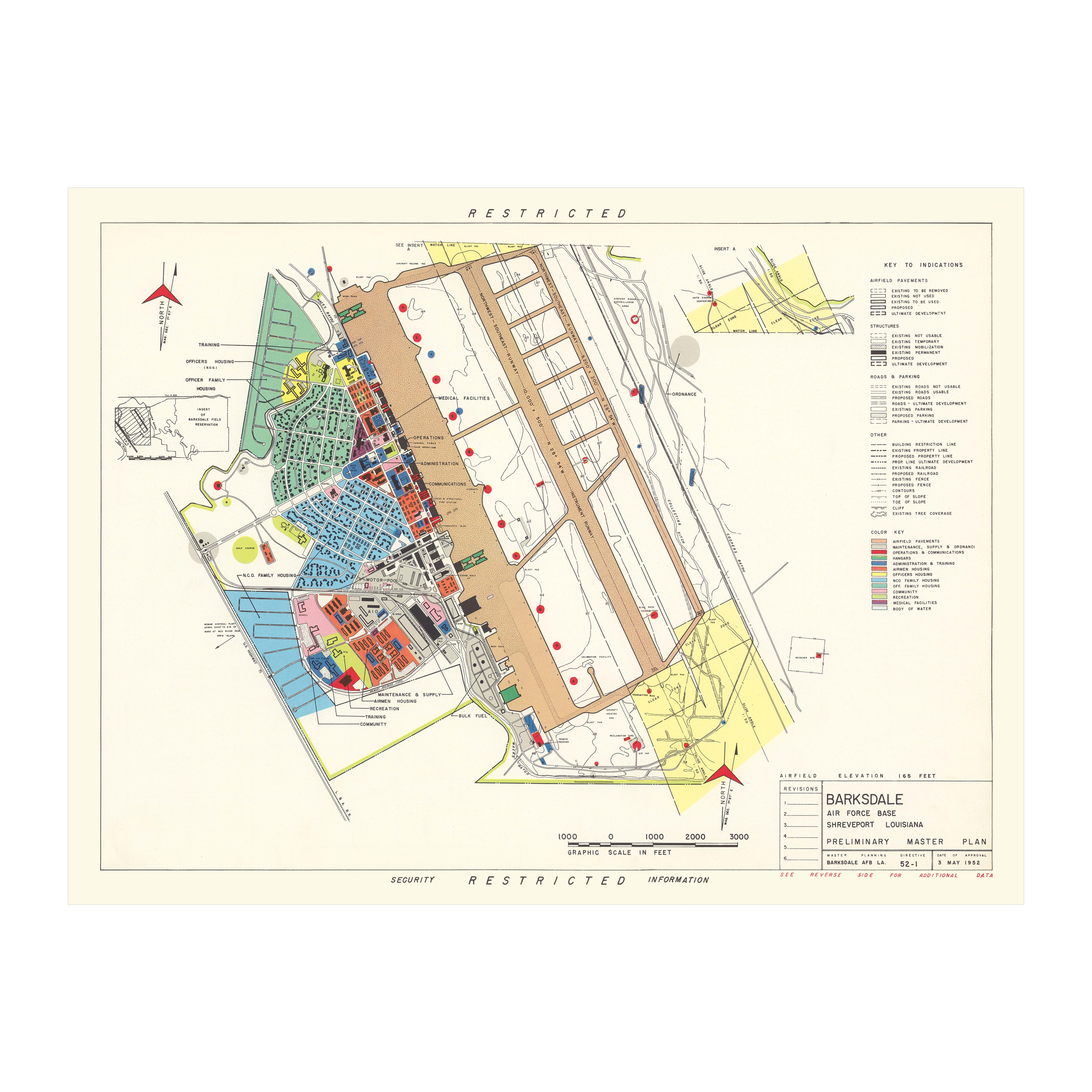 Barksdale Air Force Base Art, 1952 Vintage Map of Barksdale Air Force ...