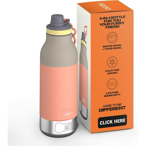 Barky Bottle - Insulated Stainless Water Bottle with 2 Removable Bowls ...