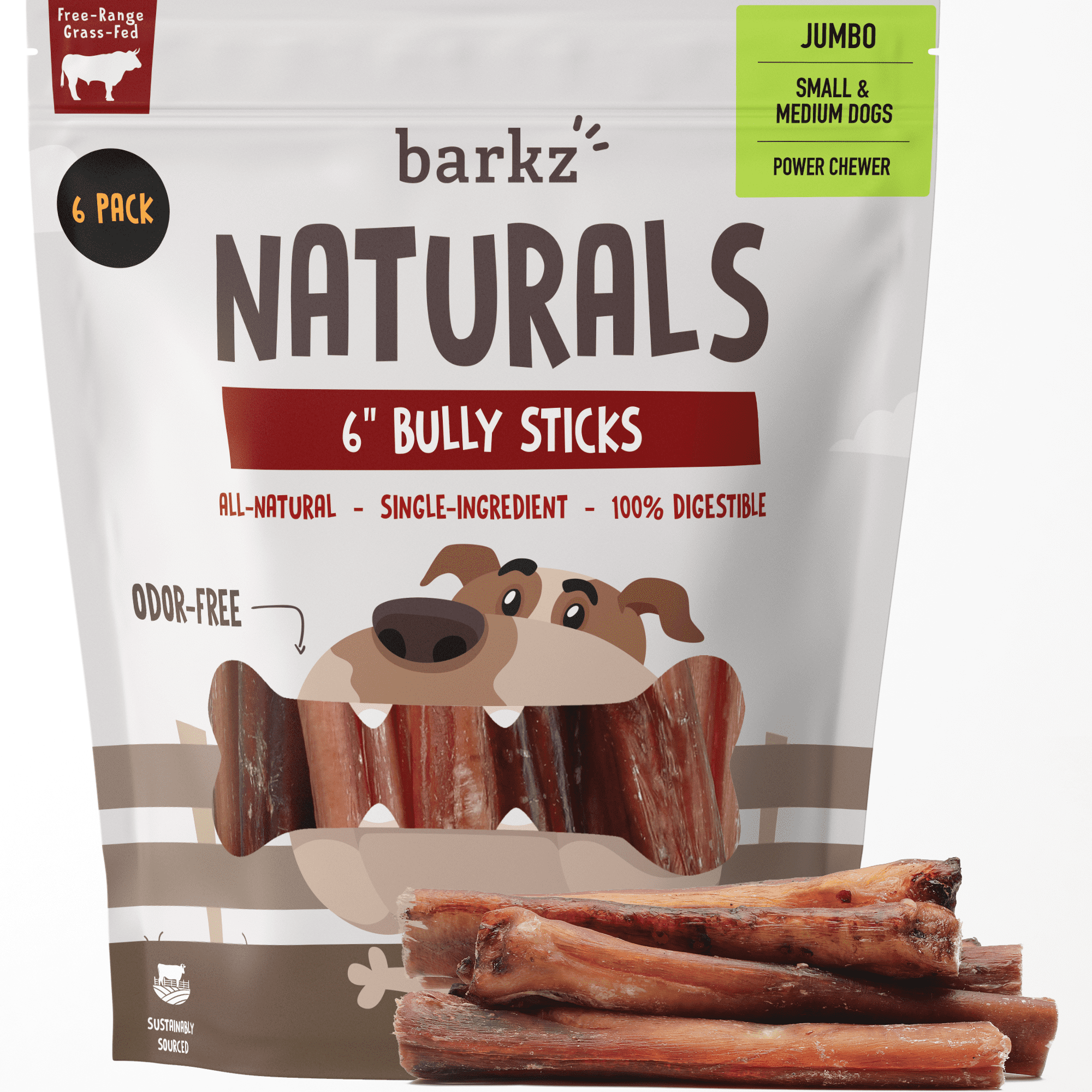 Barkz Naturals 6 Inch Jumbo Odor-Free Bully Sticks for Small to Medium ...