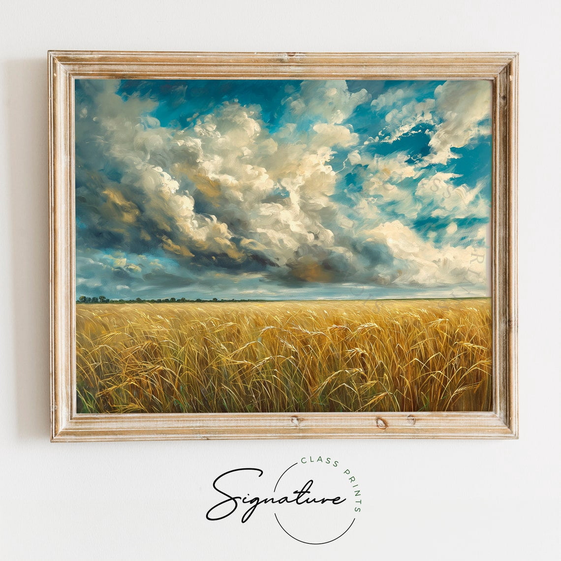 Barley Field With Storm Clouds, Dramatic Sky Landscape Art, Rustic ...