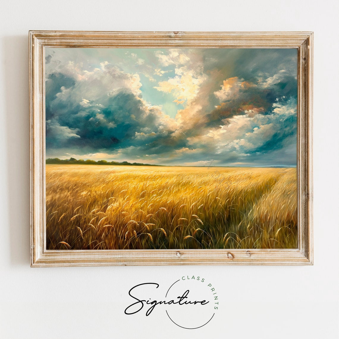 Barley Field Under Storm Clouds, Dramatic Sky Landscape Art, Rustic ...