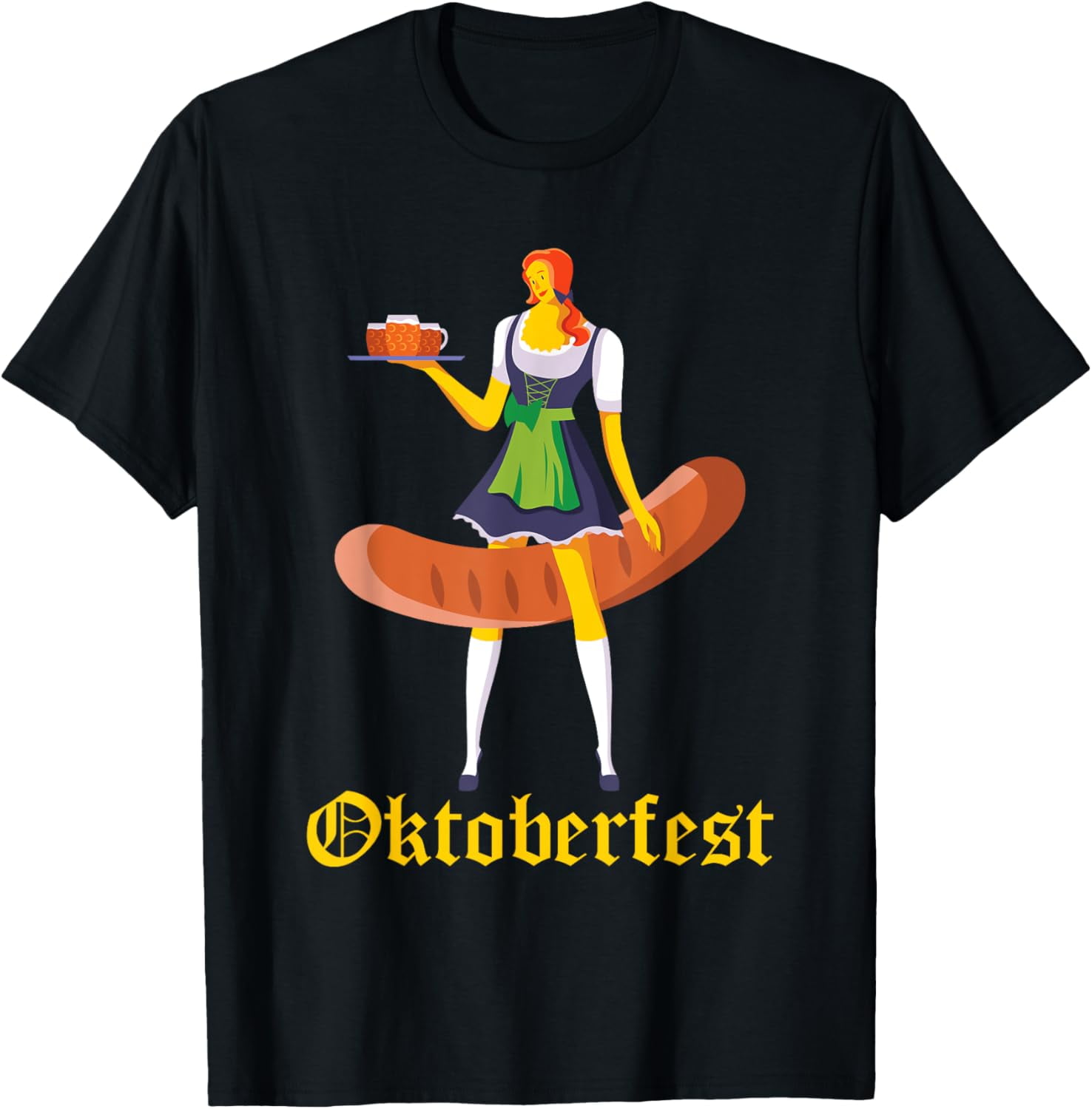 Barmaid Oktoberfest Funny German Woman Dirndl Bratwurst T-Shirt ...