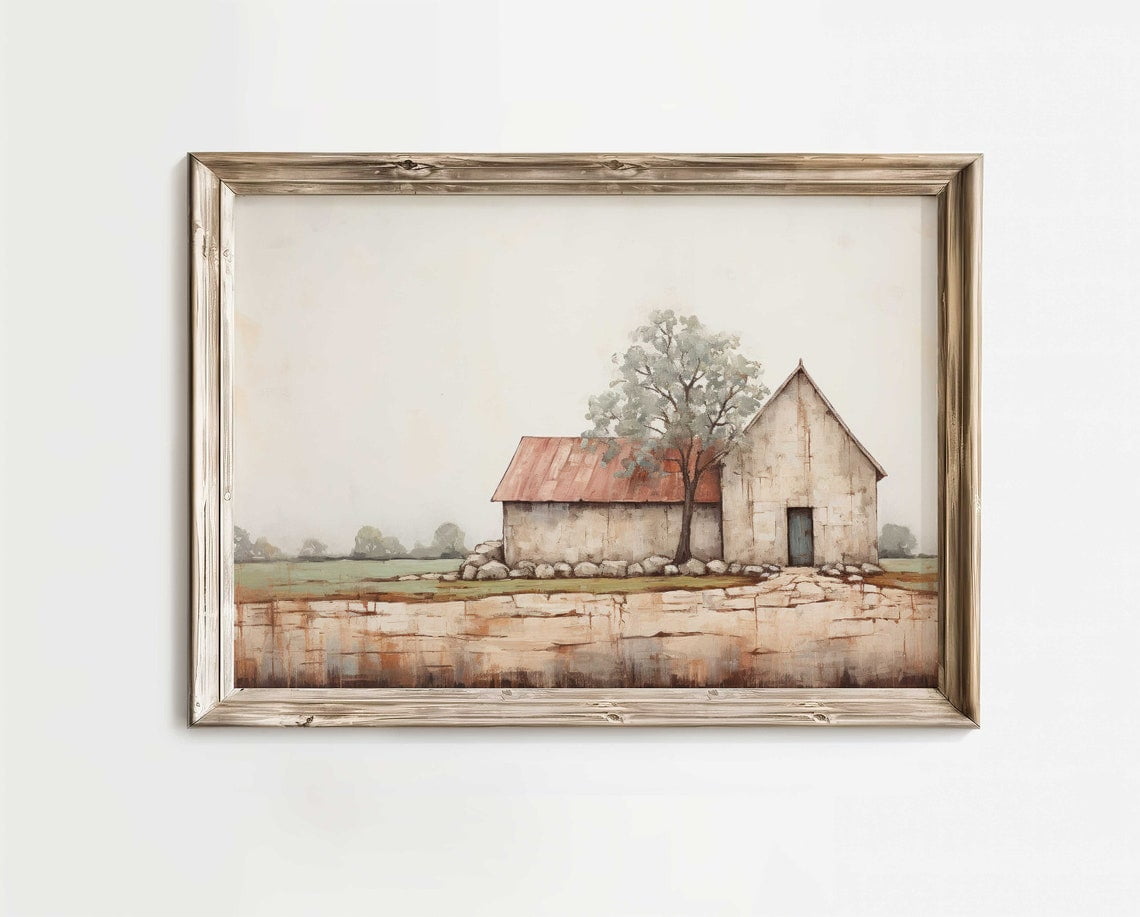 Barn Art Print, Rustic Farmhouse Wall Decor, Vintage Countryside Print ...