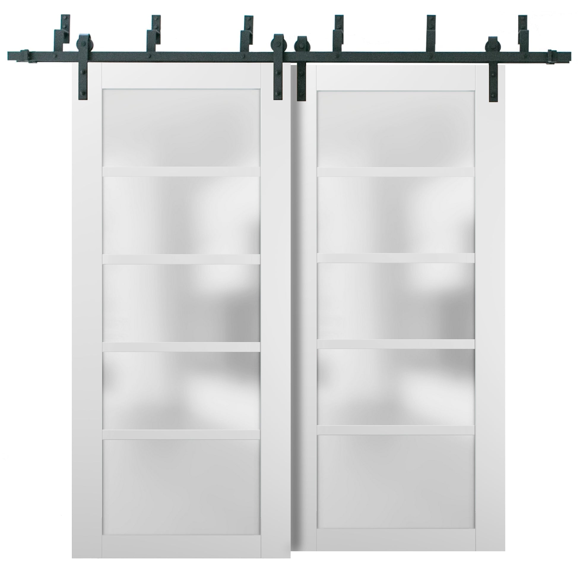 Barn Bypass Doors 64 x 84 with 6.6ft Hardware | Quadro 4002 White Silk ...
