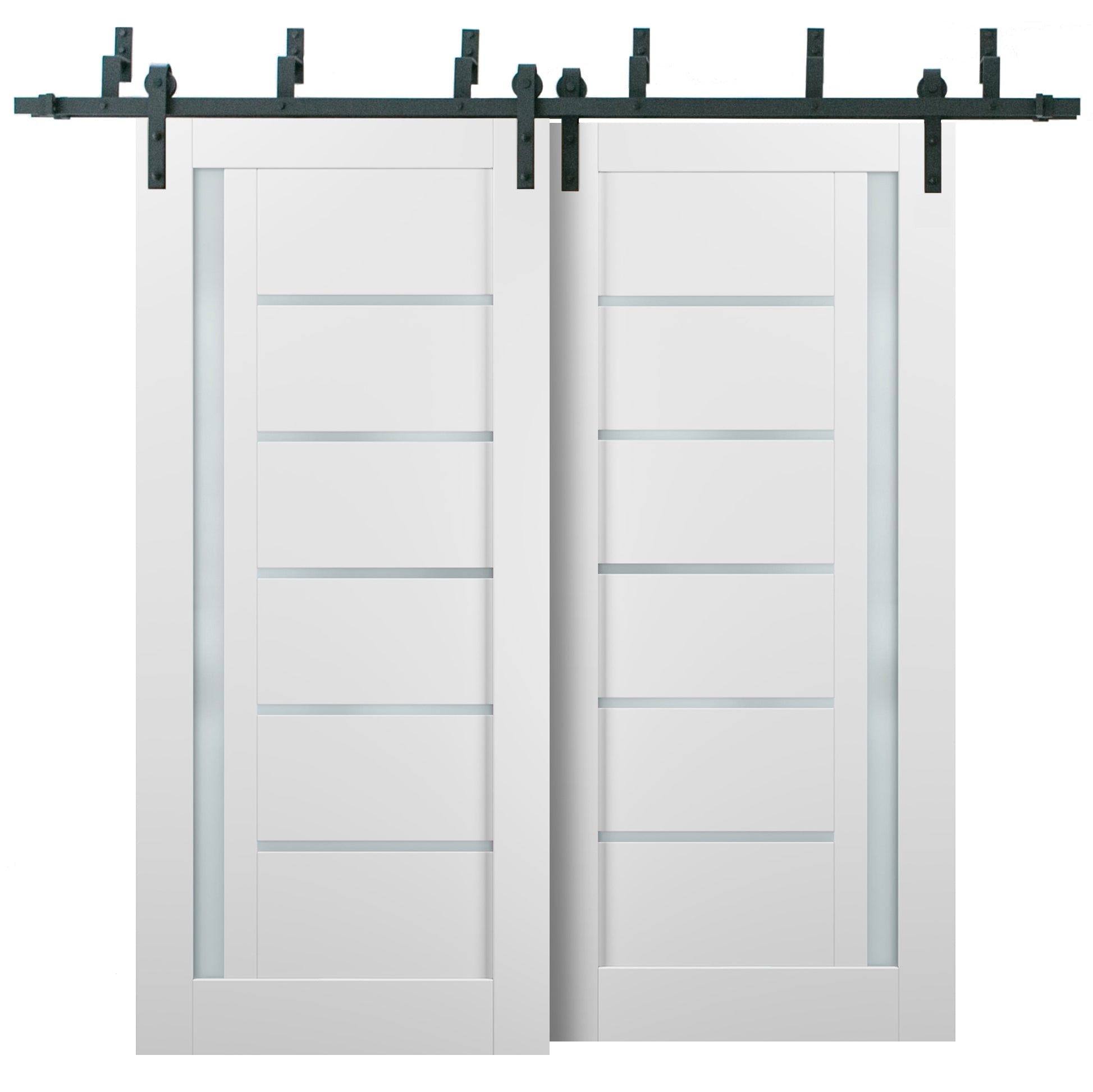 Barn Bypass Doors | Quadro 4088 White Silk with Frosted Opaque Glass ...