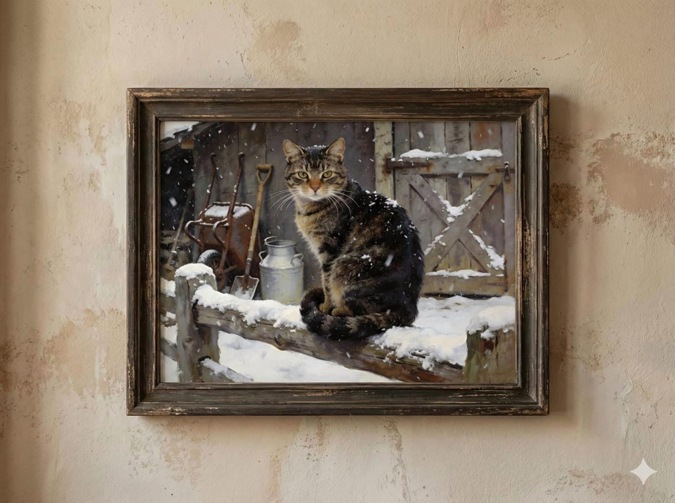 Barn Cat Art Rustic Winter Farmhouse Wall Decor A3/A4/A5 Unframed Paper ...