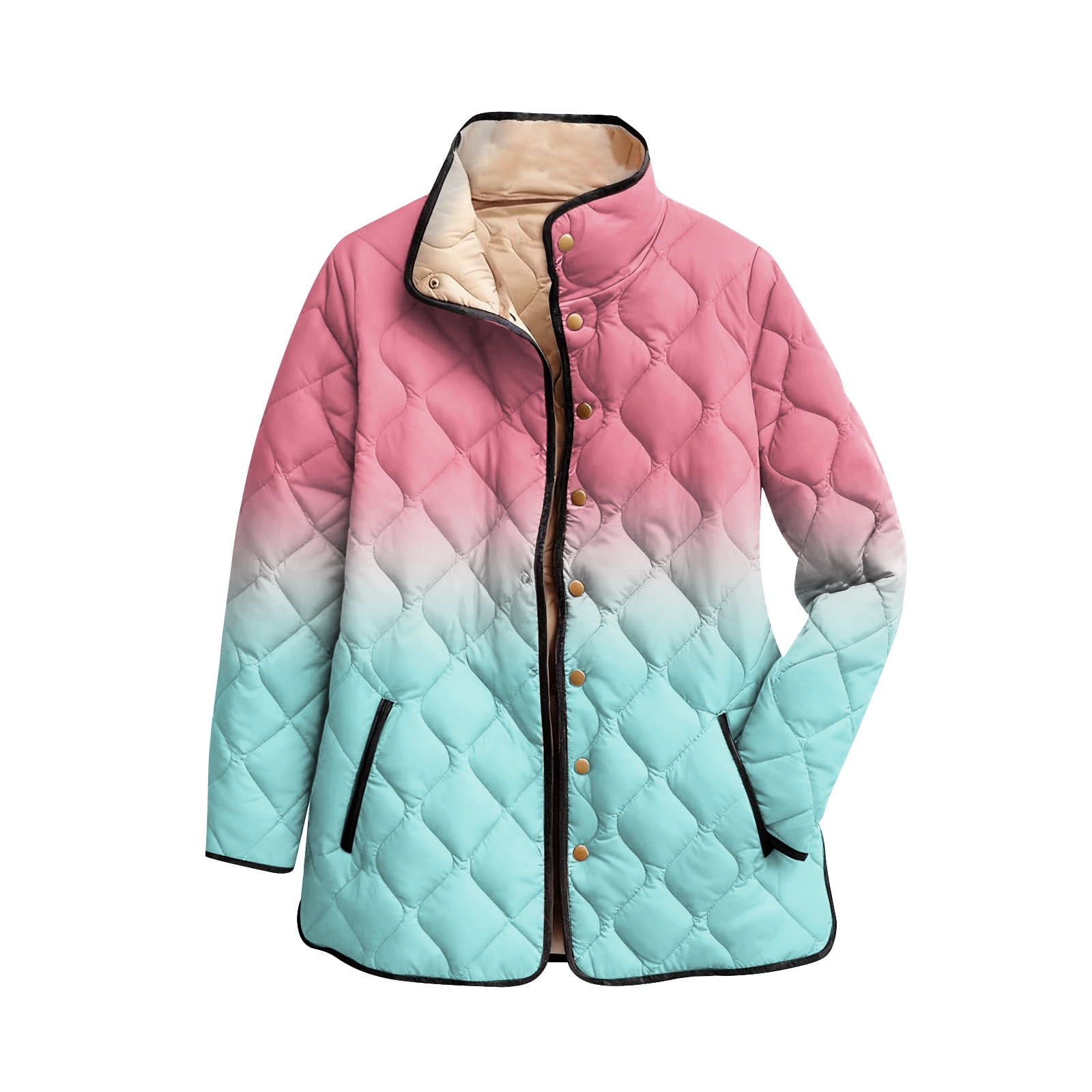 Barn Coat Women Womens Puffer Jacket Gradient Long Sleeve Snaps Quilted ...