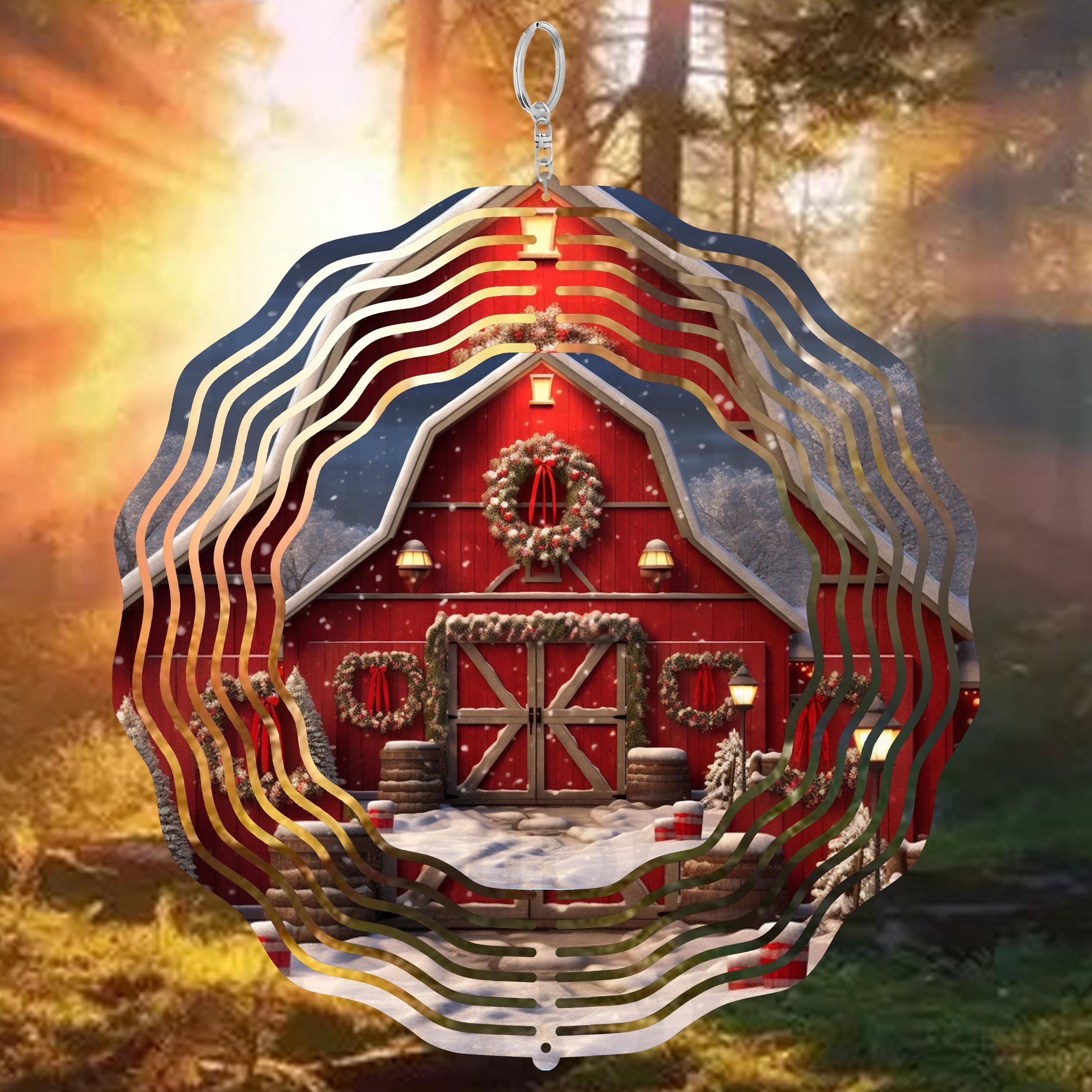 Barn Country Christmas Winter 3D Wind Spinner Stainless Steel Kinetic ...
