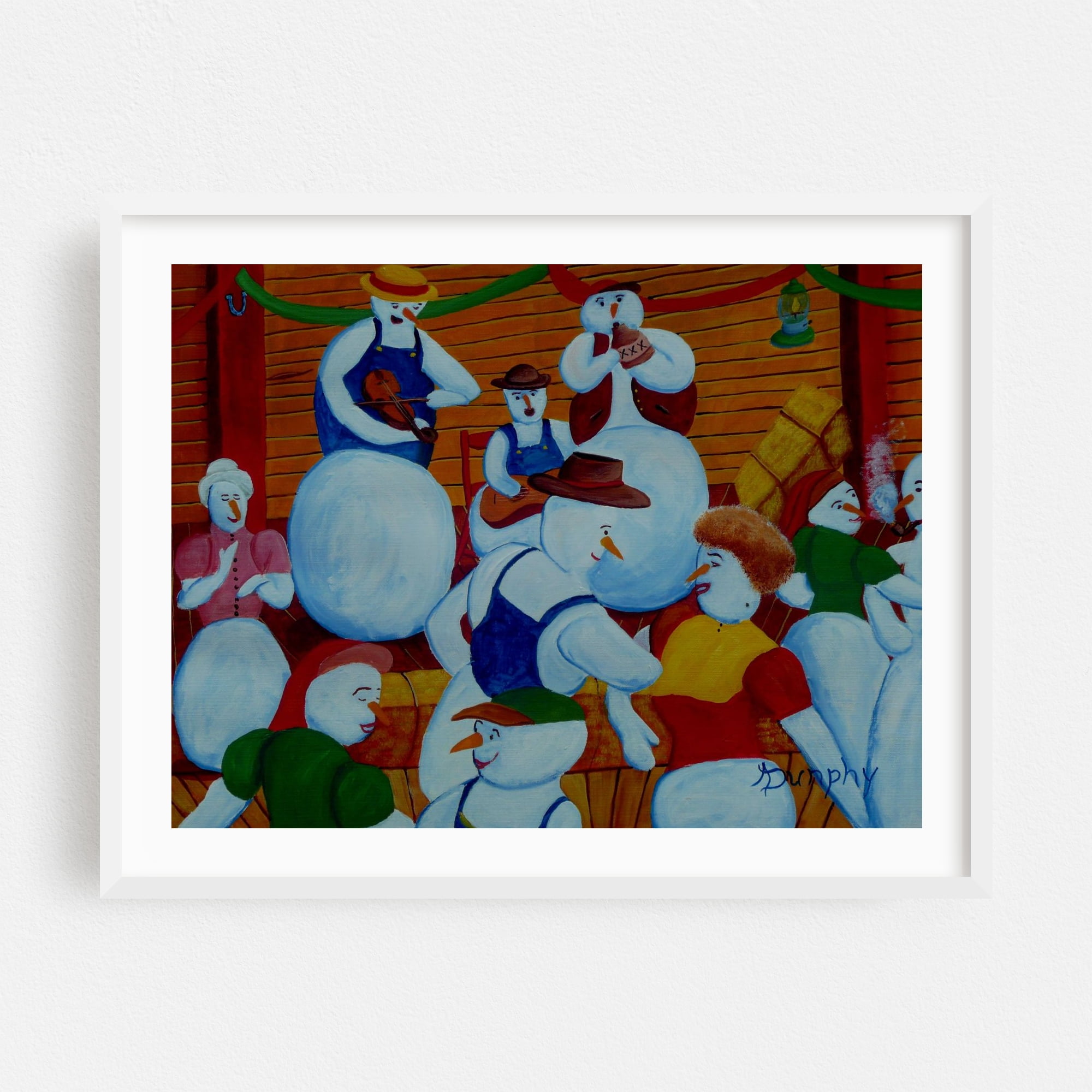 Barn Dancing Snowmen - Painting Winter Snow Humor Music Whimsical ...
