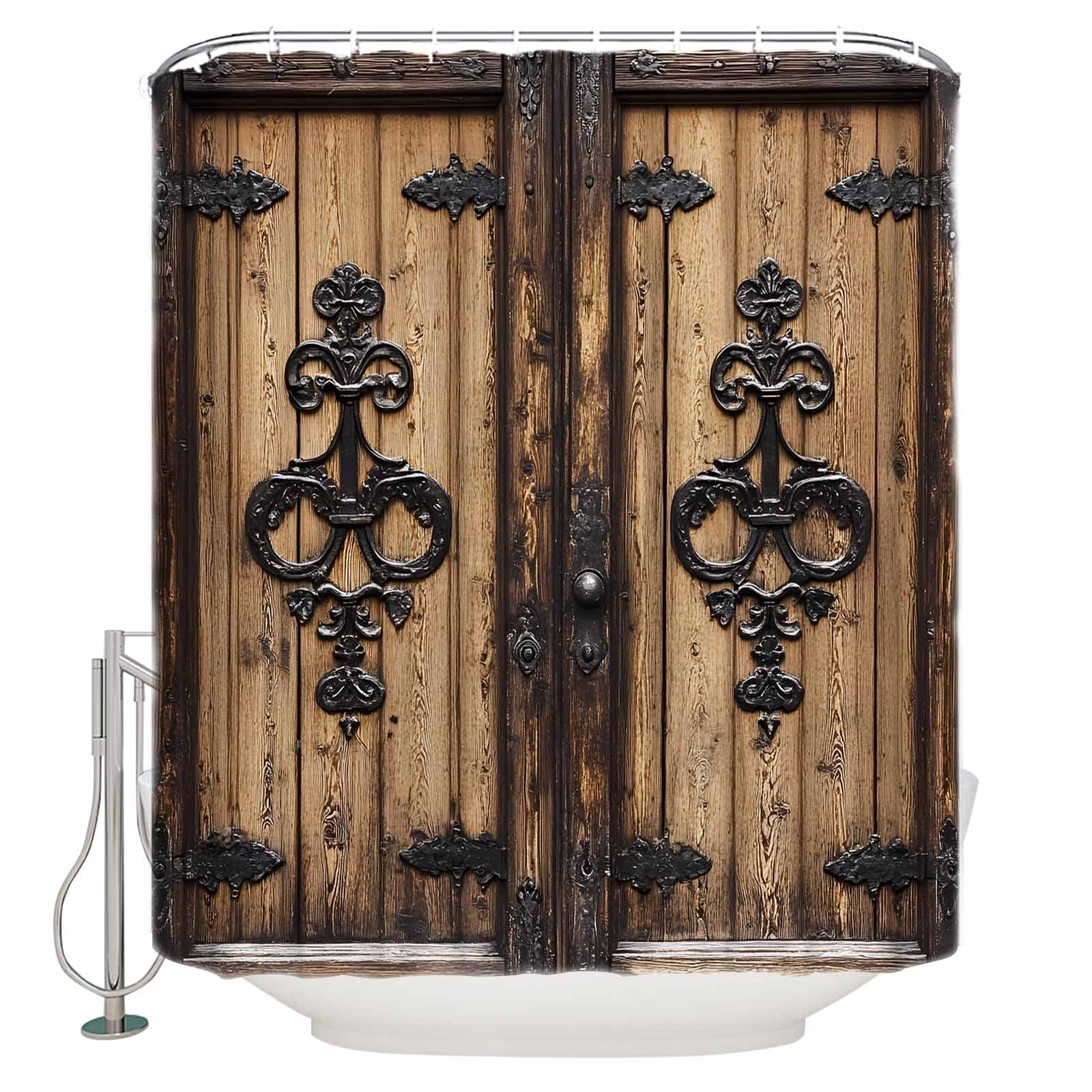 Barn Door Bathroom Shower Curtains with 12 Hooks Polyester Waterproof ...
