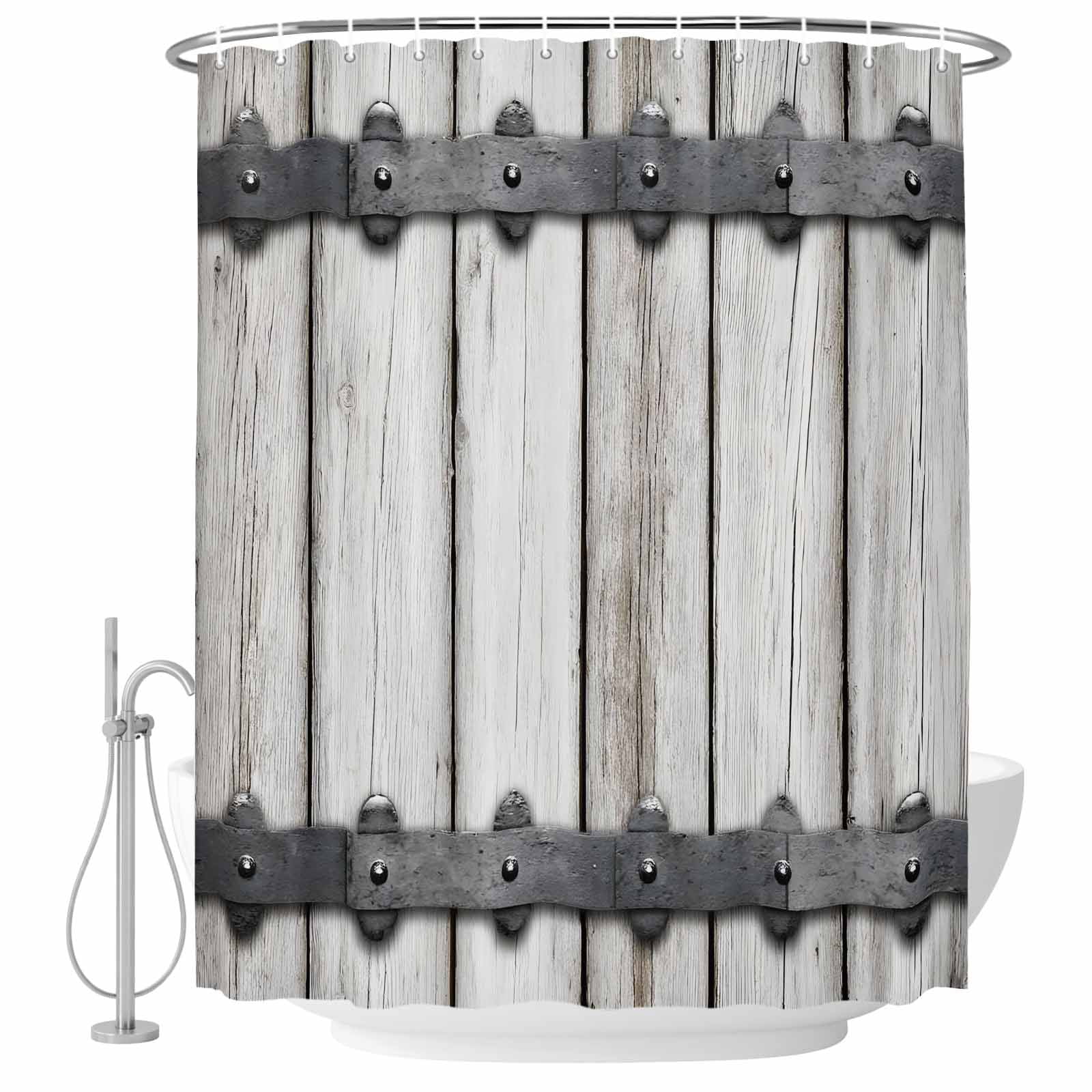 Barn Door Bathroom Shower Curtains with Hooks, Vintage Grey Farmhouse ...