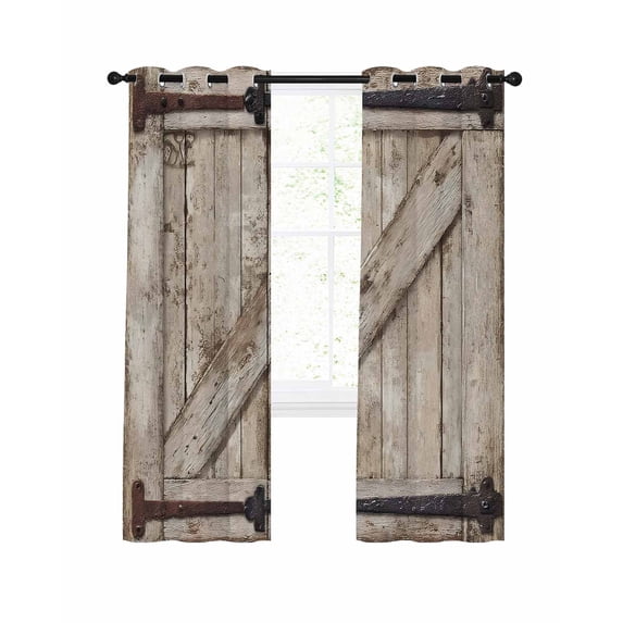 Barn Door Blackout Curtains 84 Inch Length Retro Countryside Farmhouse ...