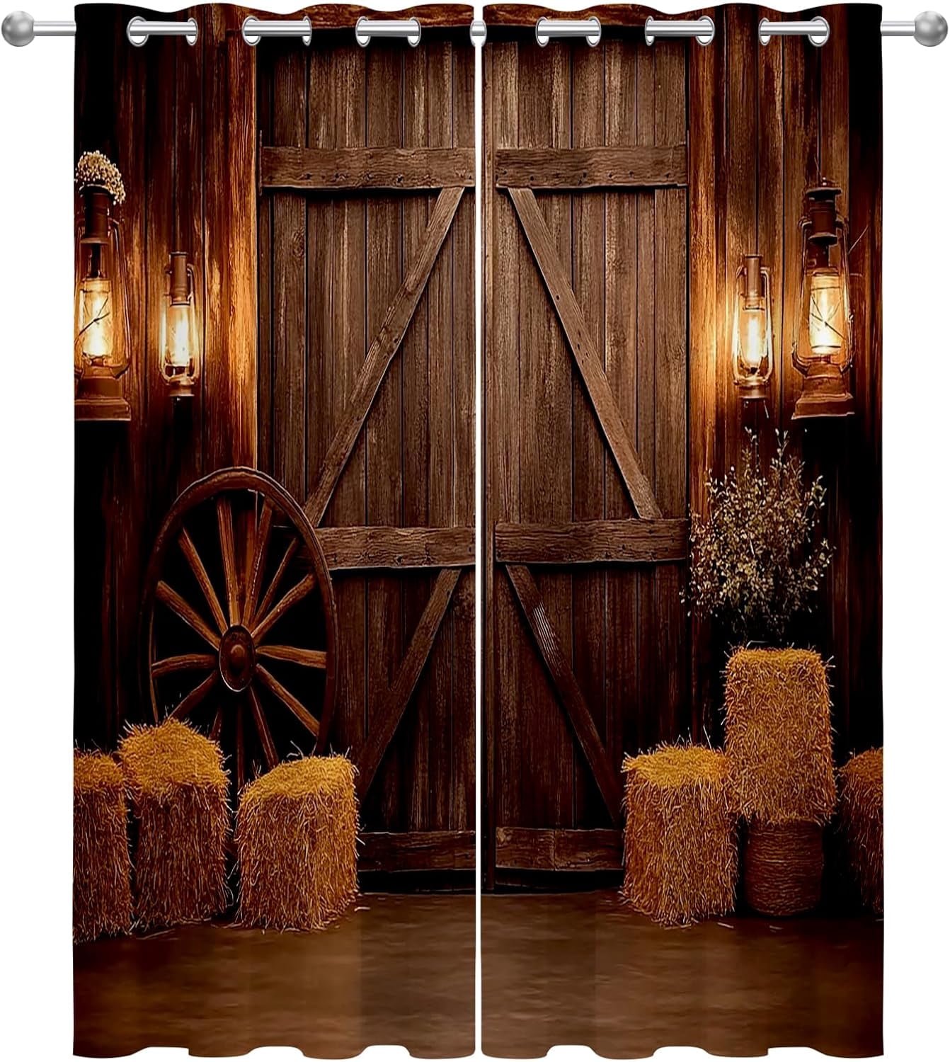 Barn Door Blackout Curtains, Rustic Farmhouse Window Drapes for Bedroom ...