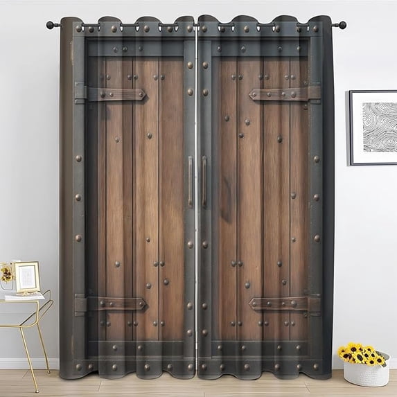 Barn Door Blackout Curtains, Wood Plank Curtains & Drapes for Bedroom ...