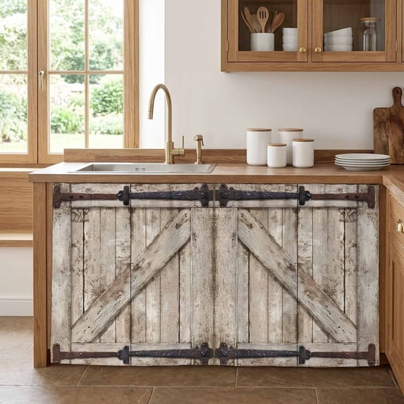 Barn Door Cabinet Curtains 28" W x 51" L Retro Countryside Farmhouse ...