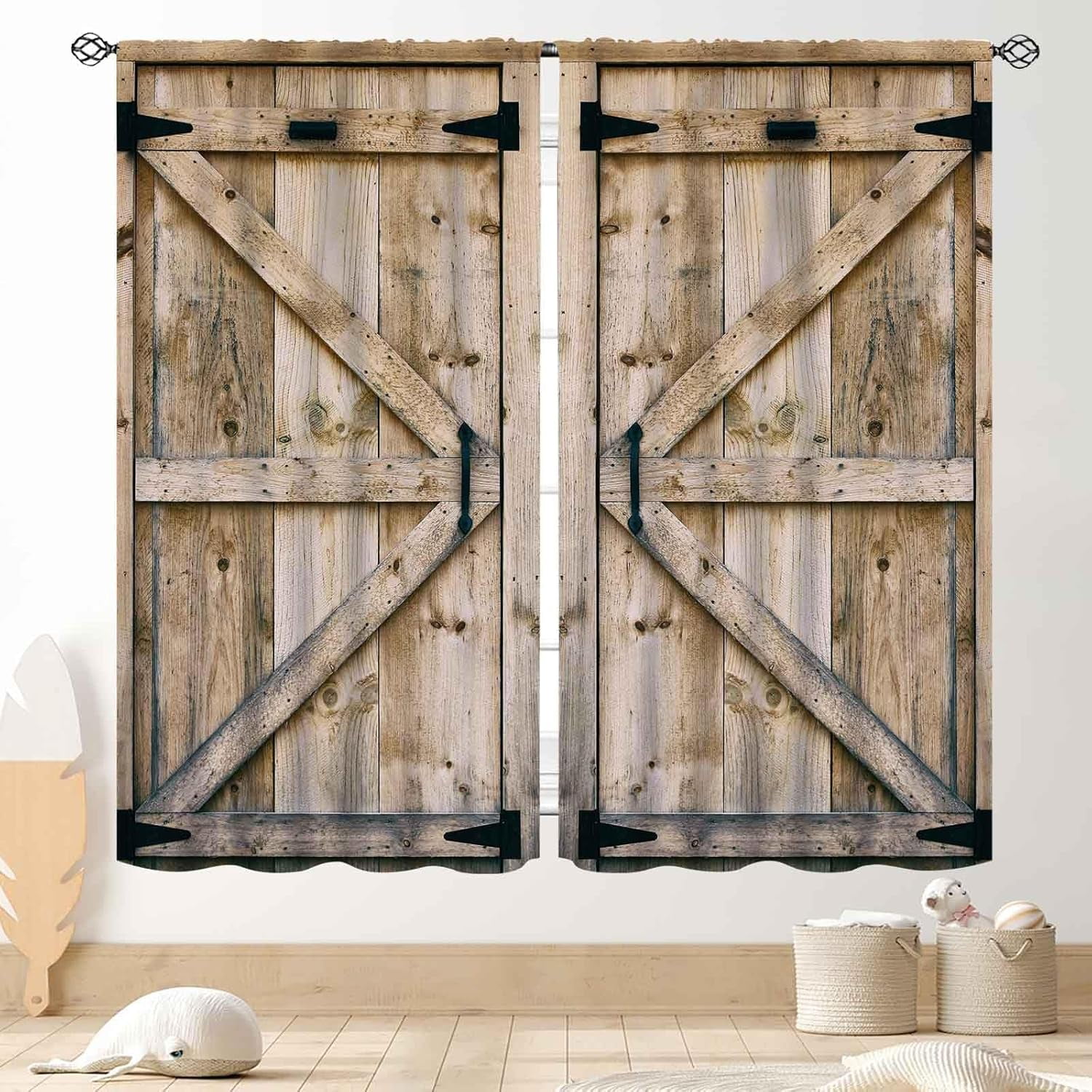 Barn Door Curtains, Farmhouse Rustic Wooden Barnwood Garage Gate ...
