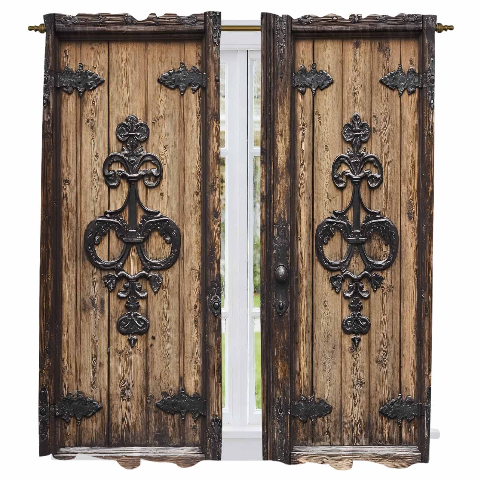 Barn Door Kitchen Curtains, Farmhouse Wooden Grain Rustic Tribal ...
