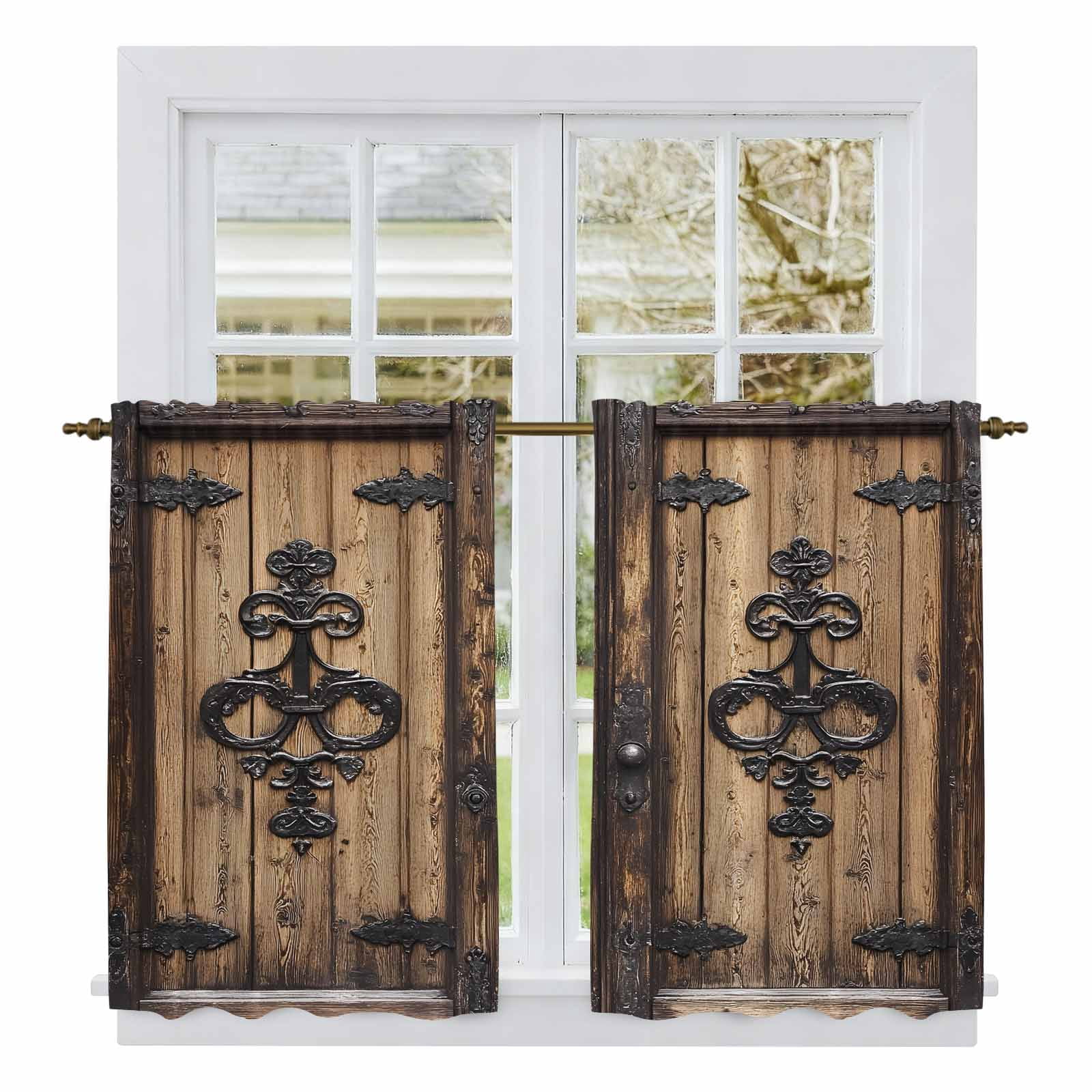 Barn Door Kitchen Curtains, Farmhouse Wooden Grain Rustic Tribal ...
