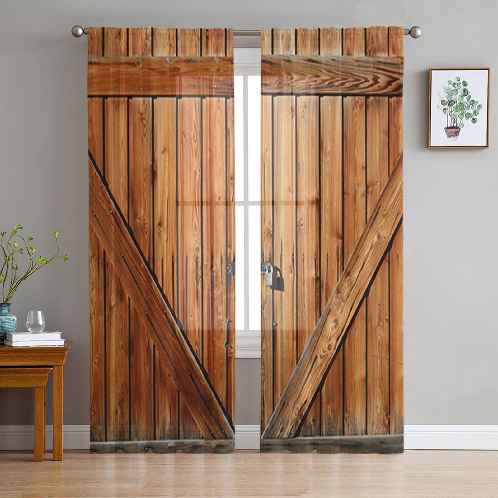 Barn Door Retro Curtain Window Tulle For Living Room Bedroom Kitchen ...