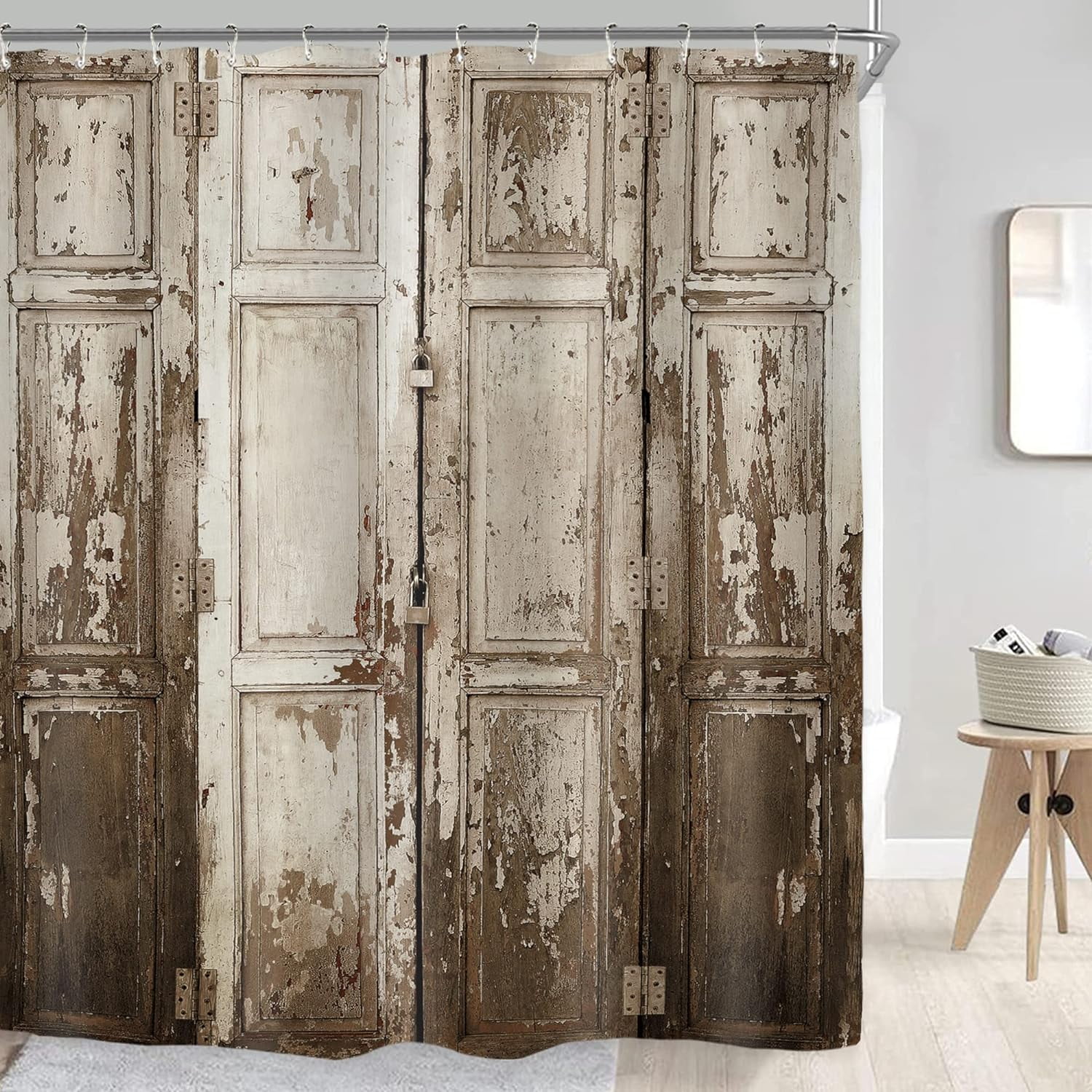 Barn Door Shower Curtain for Bathroom Decor 72Wx72H Brown Farmhouse ...