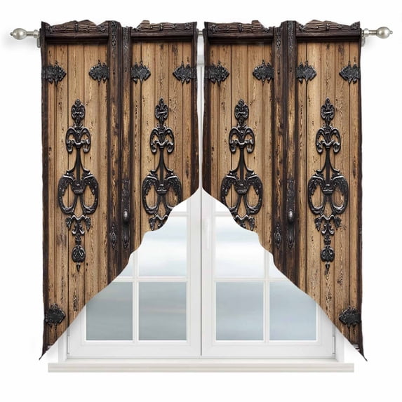Barn Door Swag Curtains Farmhouse Wooden Grain Rustic Tribal Pattern ...