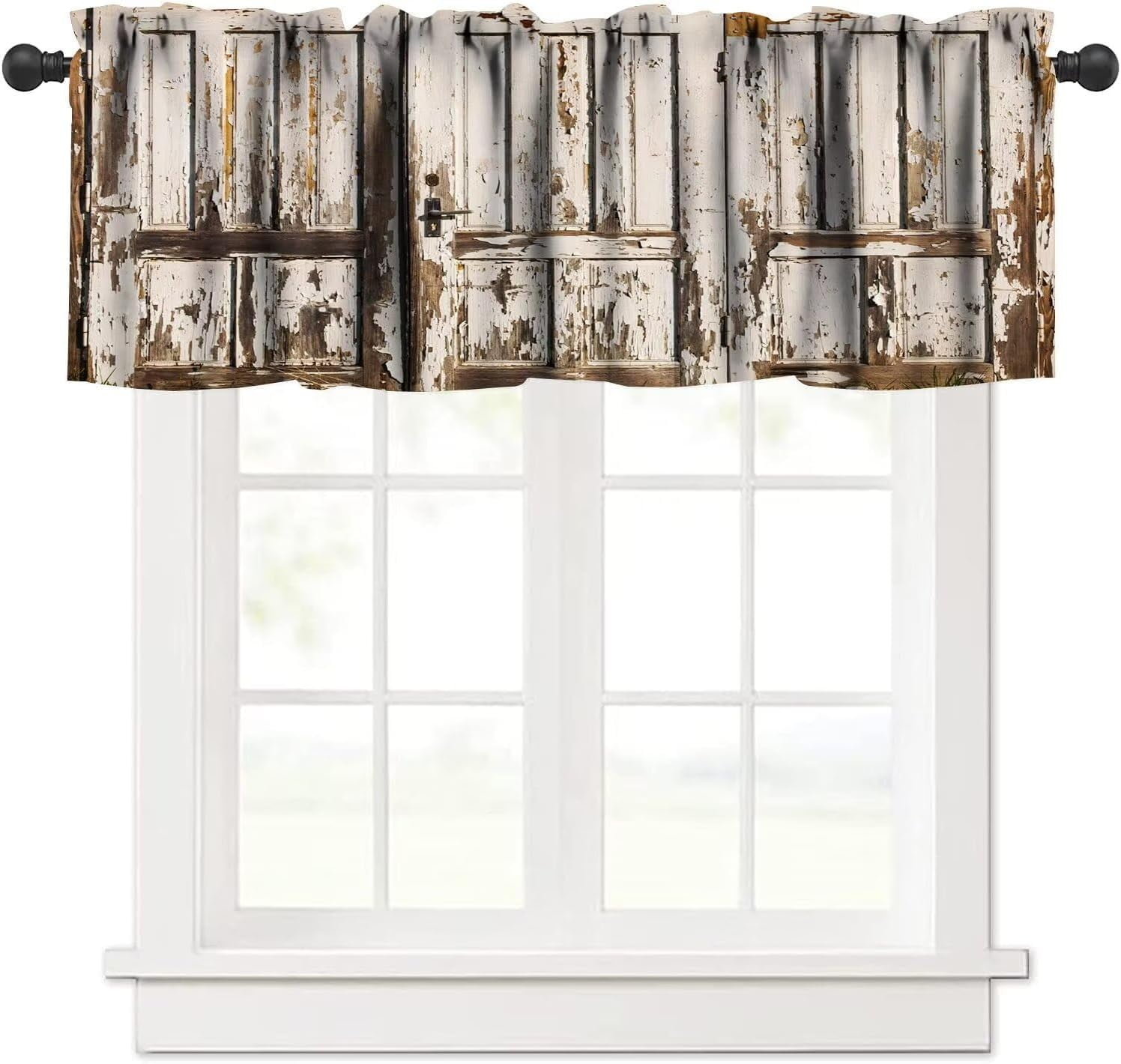 Barn Door Valance Curtain Rustic Wood Farmhouse Door Pattern Western ...