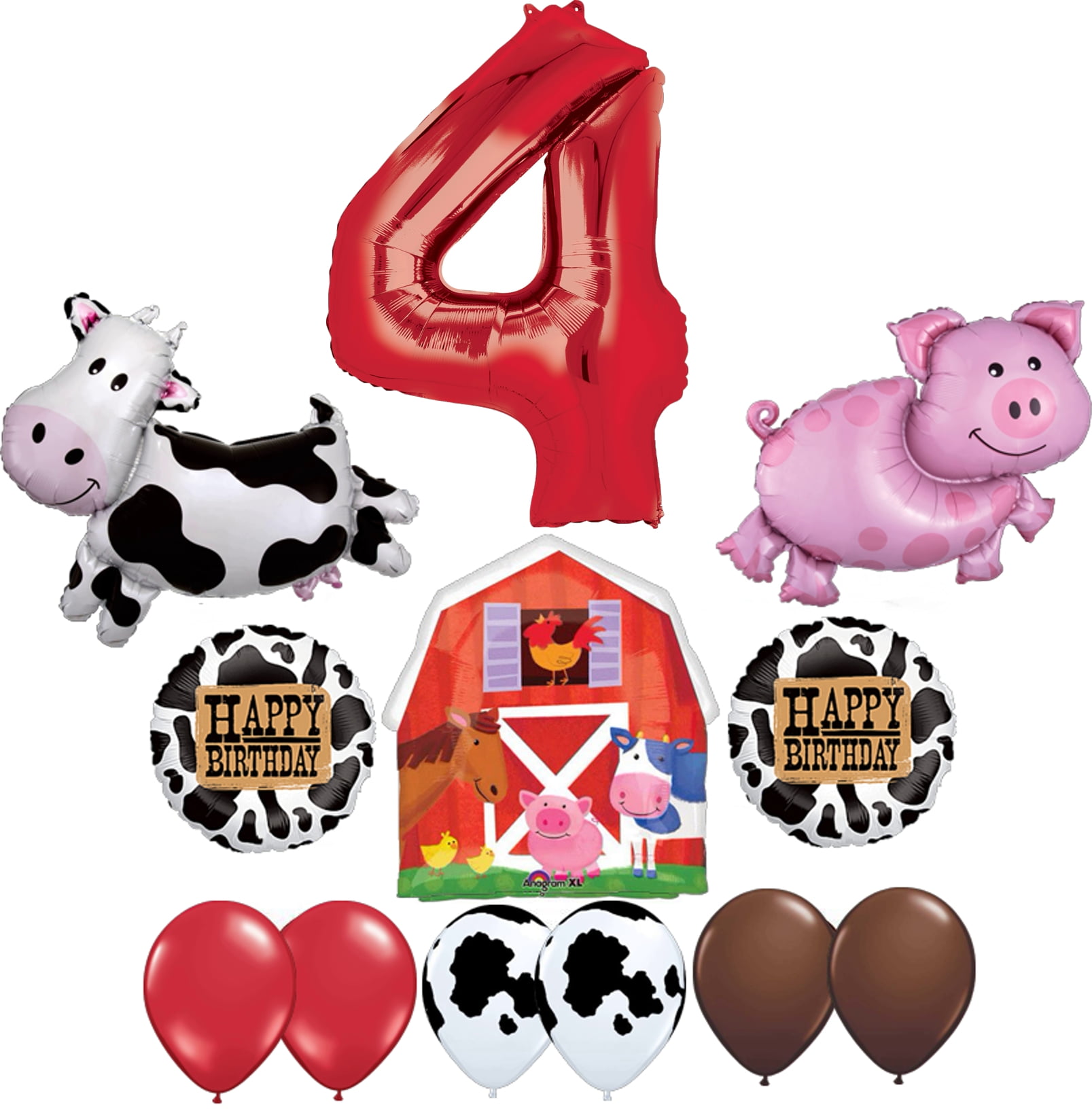 Barn Farm Animals 4th Birthday Party Supplies Cow, Pig, Barn Balloon ...