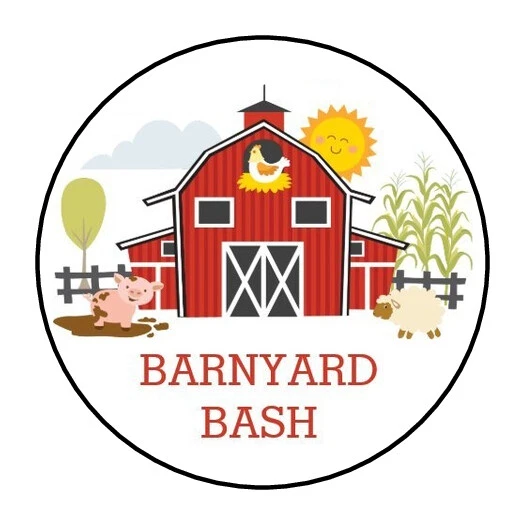 Barn Farm Party Flowers Favor Labels Round Stickers Phone Decal Water ...