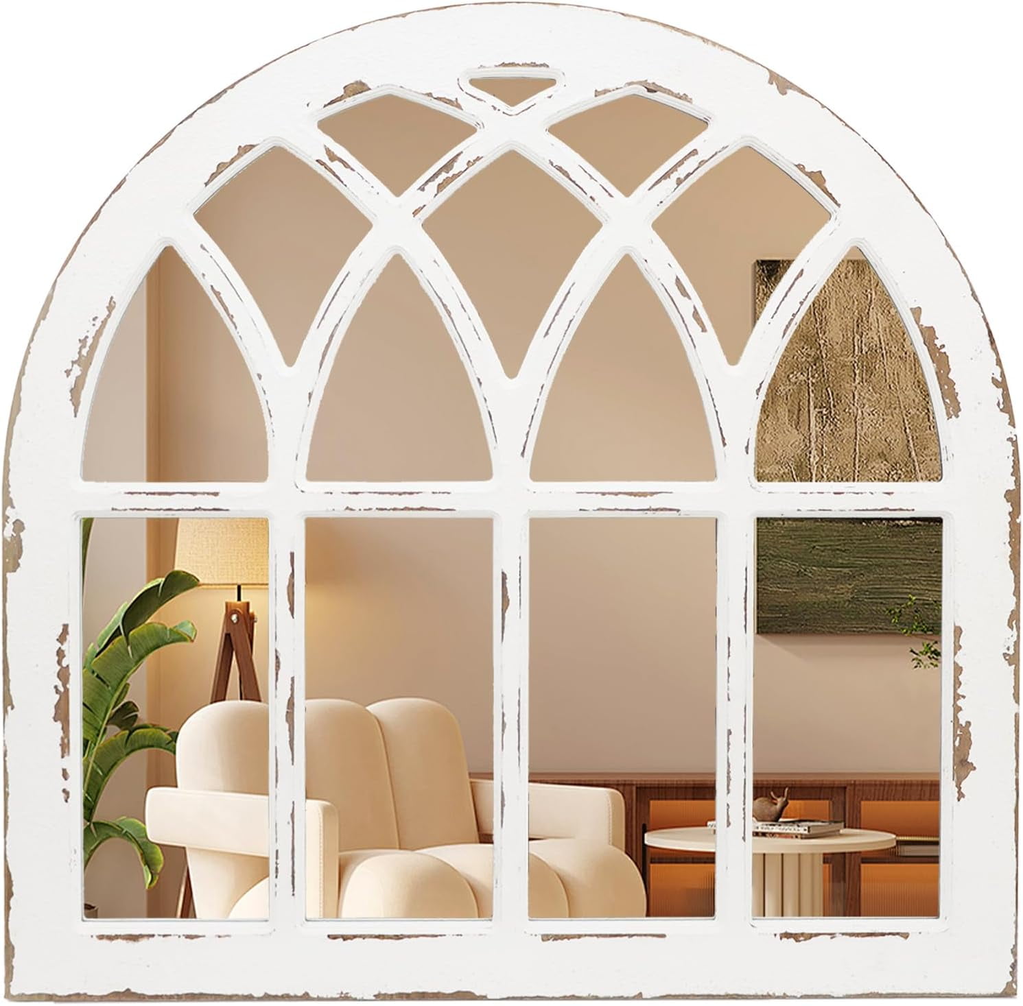 Barn Farmhouse White Arch Mirror,Wood Framed Window Mirror for Wall,32 ...