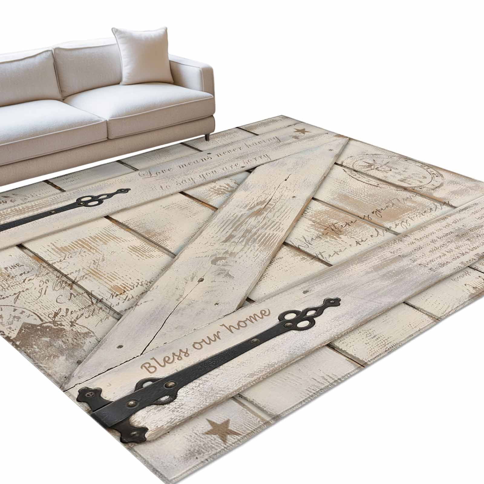 Barn Gate 3x5ft Non Slip Area Rug Vintage Letters Beige Farmhouse Door ...
