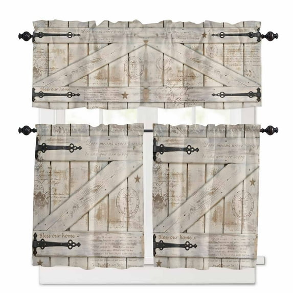 Barn Gate Kitchen Curtains Valance and Tier Set Vintage Letters Beige ...