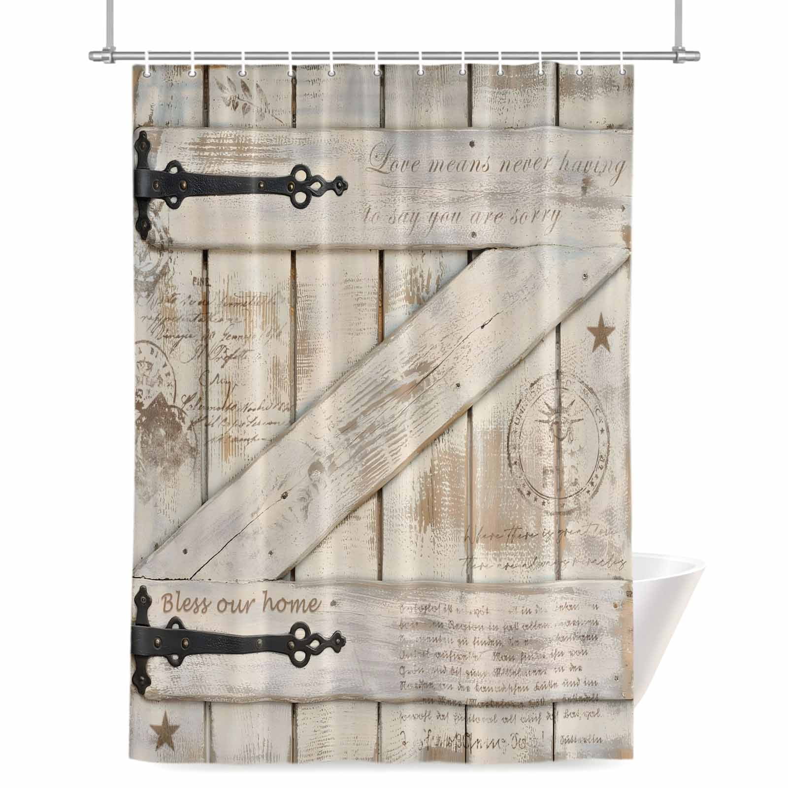 Barn Gate Shower Curtains for Bathroom, Vintage Letters Beige Farmhouse ...