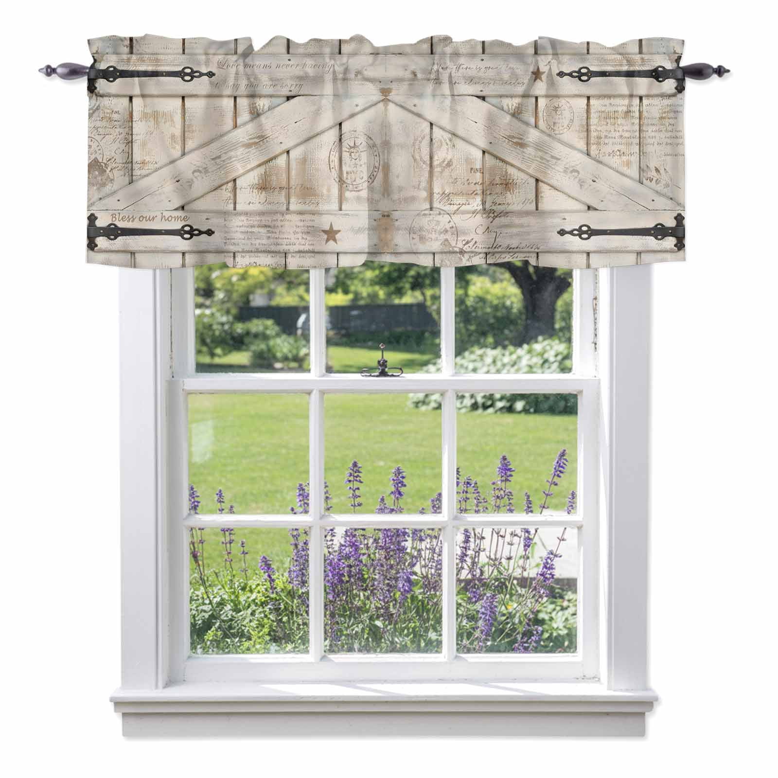 Barn Gate Valance Curtain Vintage Letters Beige Farmhouse Door Wood ...