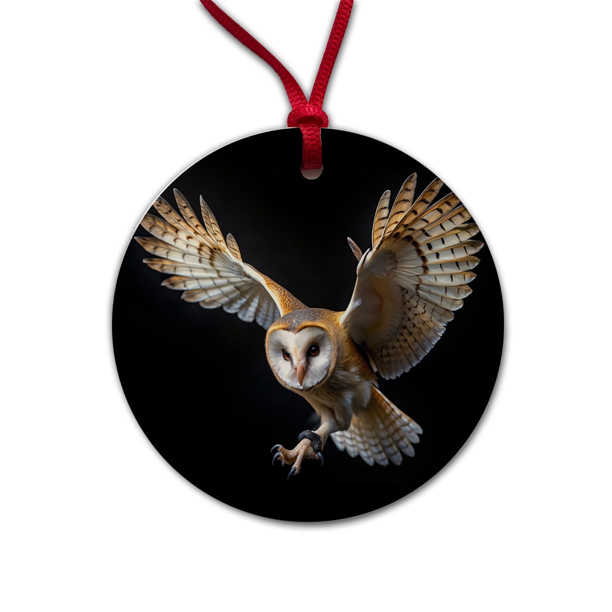 Barn Owl Flying Raptor Bird Of Prey Christmas Tree Holiday Round ...