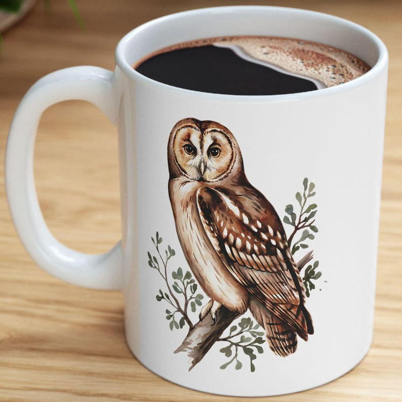 Barn Owl Mug, Watercolor Bird Coffee Cup, WildL1ife Lover Gift ...