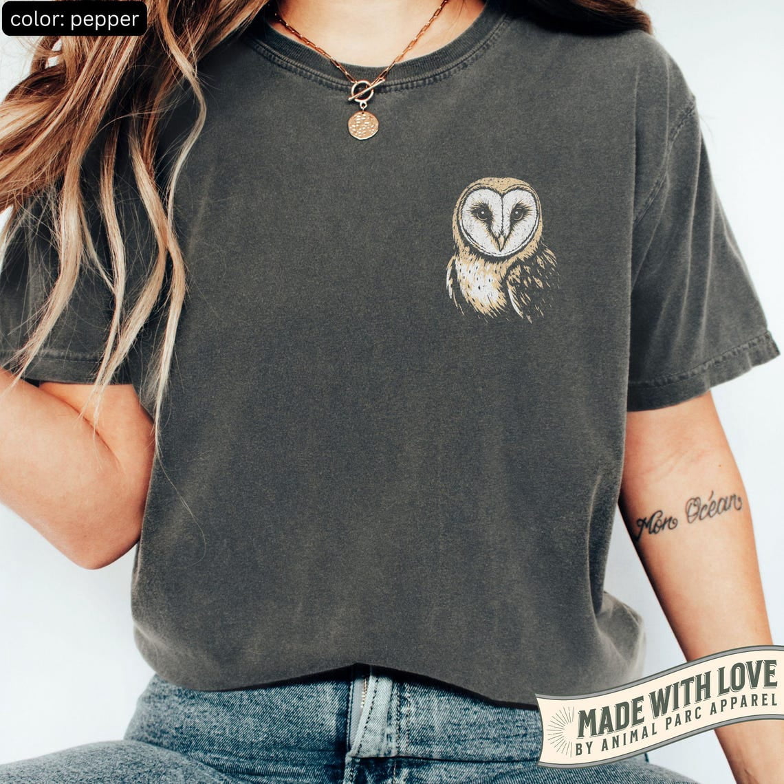 Barn Owl Pocket Graphic Tee Cute Owl Shirt Owl Lover Bird Shirt Retro ...