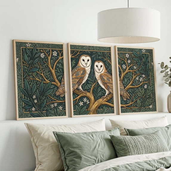 Barn Owl Triptych Art William Morris Botanical Print Arts & Crafts ...