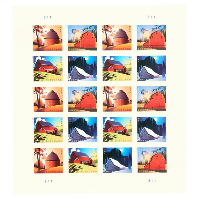 Barns USPS Postcard Rate Forever Stamps, Strip of 50, First Class ...