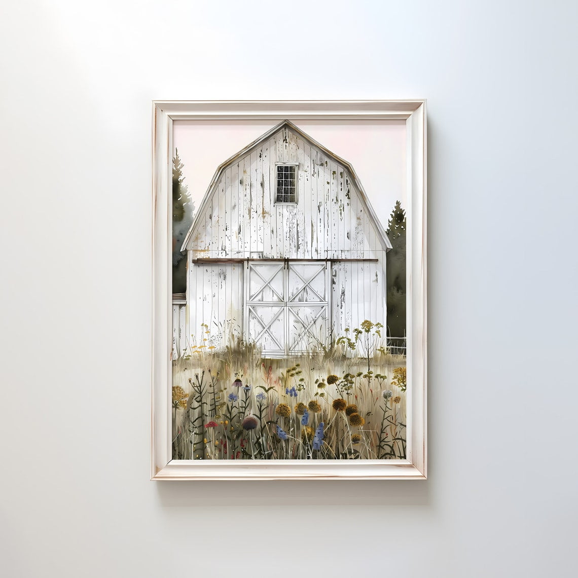 Barn Print, White Barn Painting, Rustic Farmhouse Decor, Country Home ...