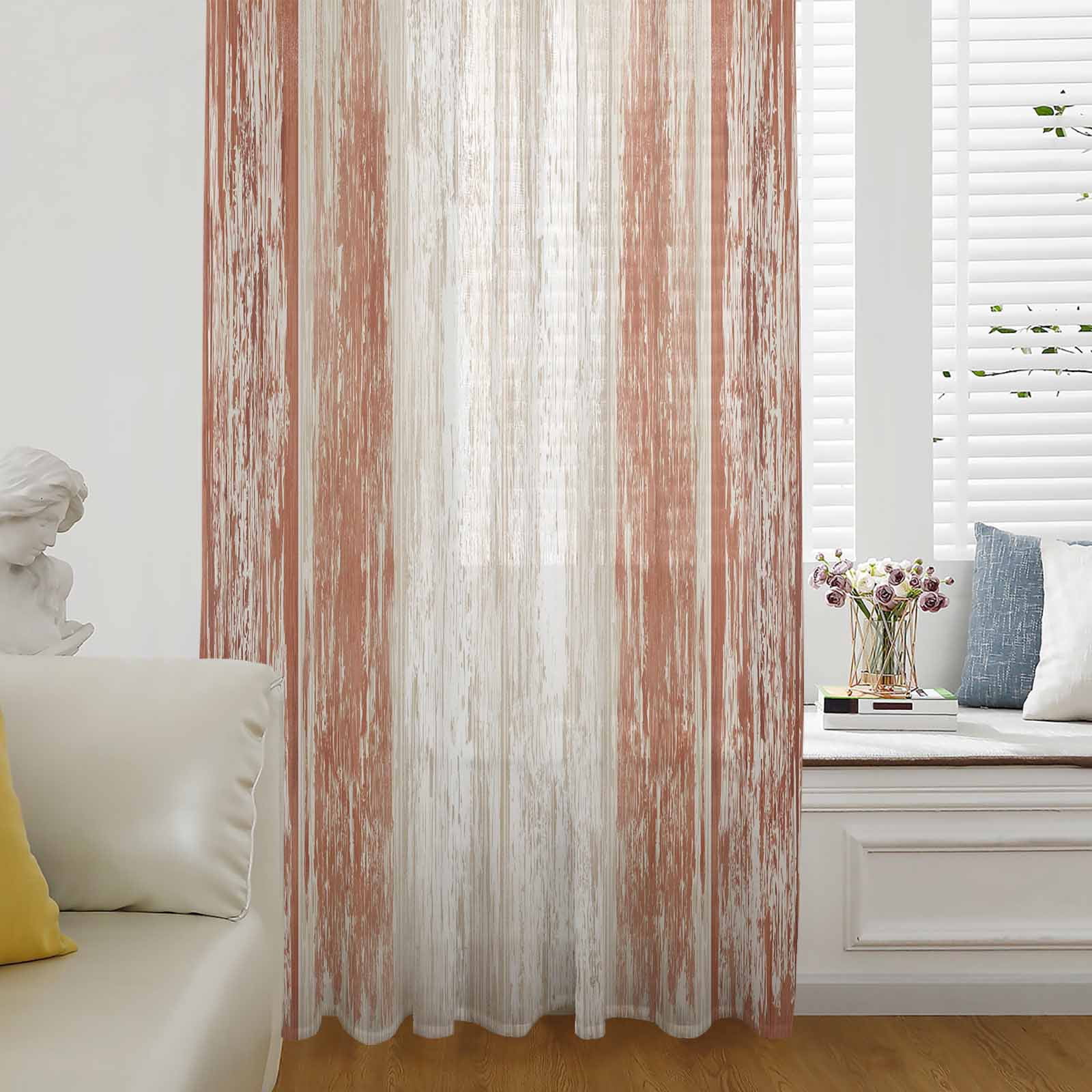 Barn Red Wooden Sheer Curtains 63 Inch Length, Light Filtering Voile ...