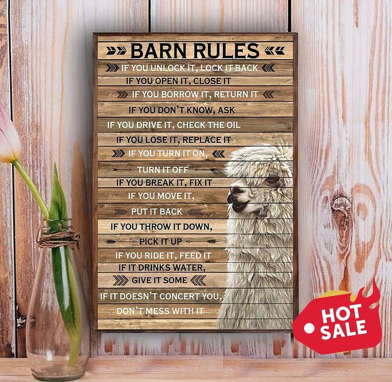 Barn Rules Alpaca Wood NO FRAMED POSTER Home Decor, Vintage Art Print ...