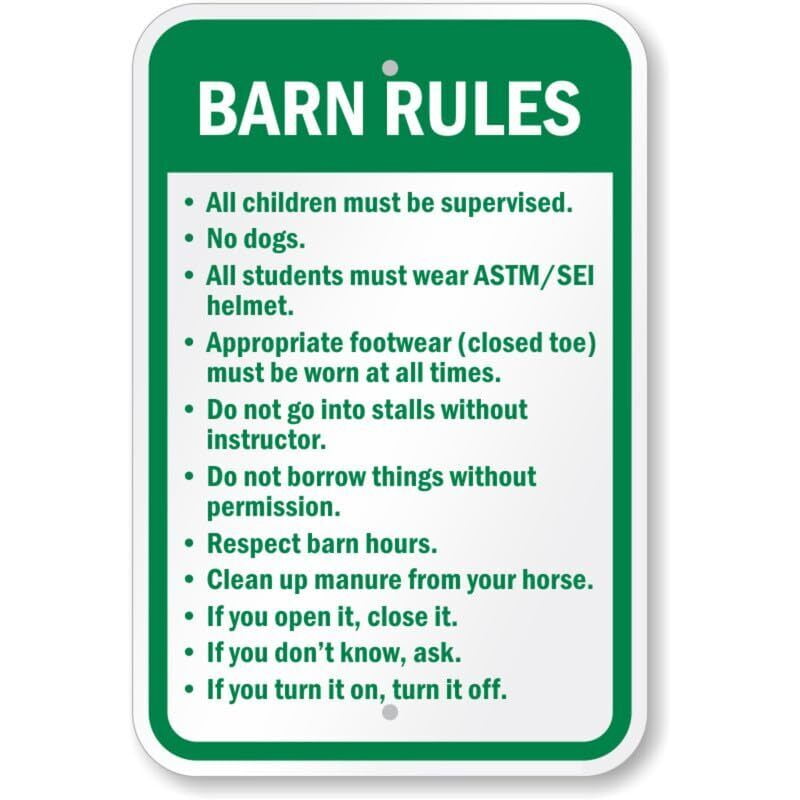 Barn Rules Horse Safety Weatherproof Metal Sign Size: 12" x 16 ...