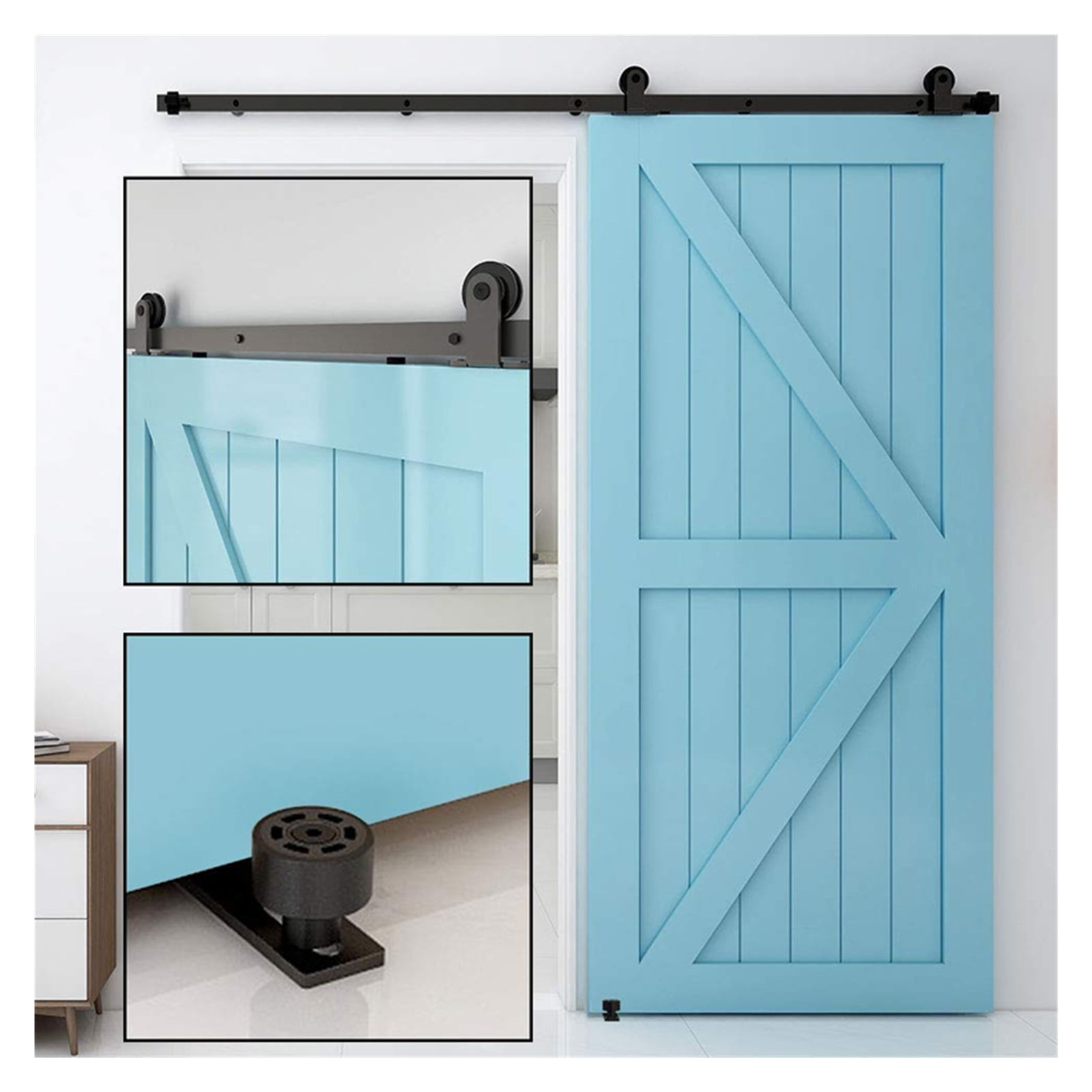 Barn Silent Moving Door T-type 6.6 Foot Slide Rail Single Door With ...