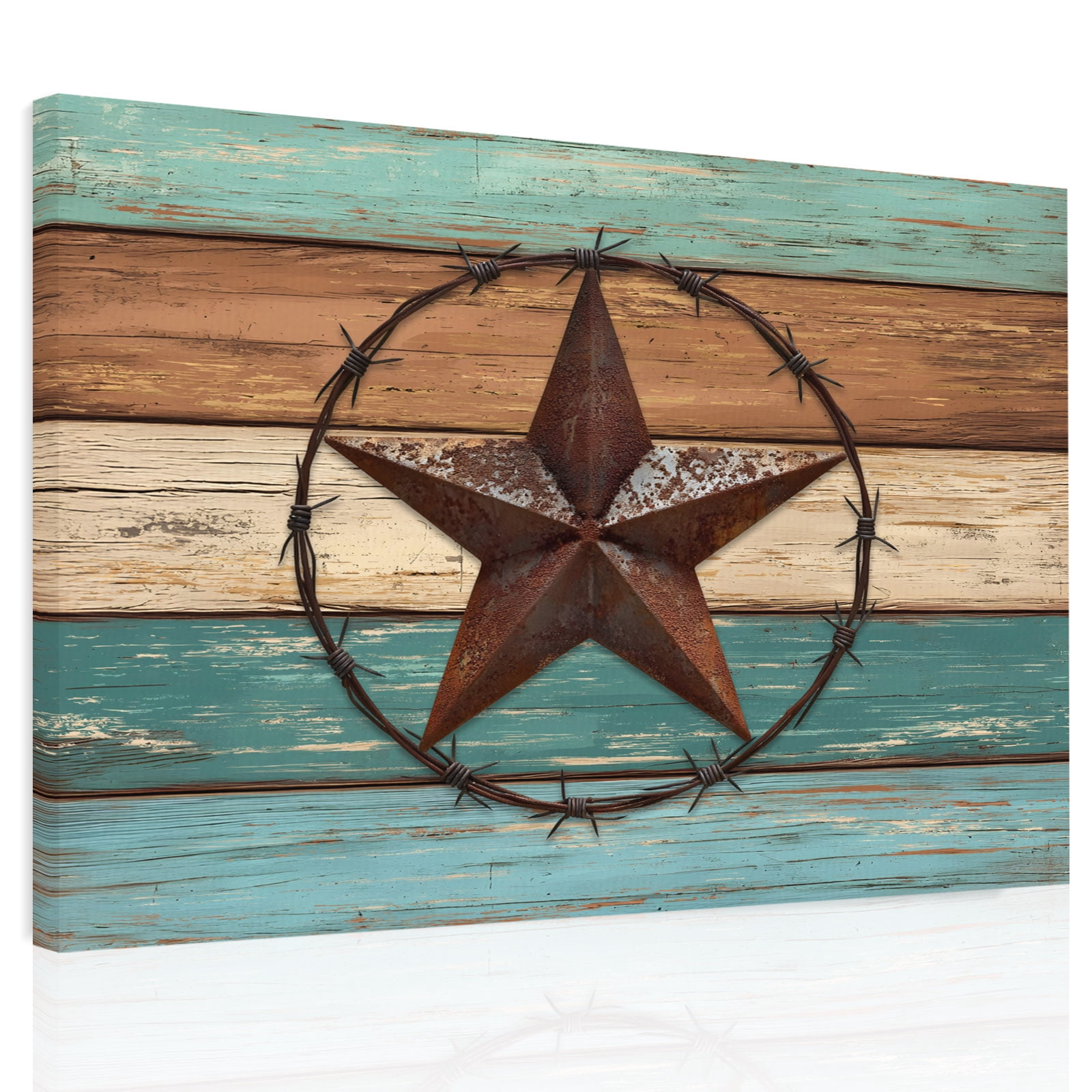 Barn Star Canvas Print Wall Art, Turquoise Wood Grain American ...