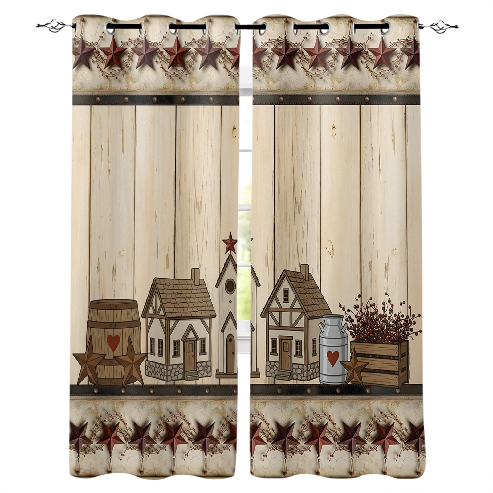 Barn Star Wooden Blackout Curtains for Bedroom Living Room Darkening ...