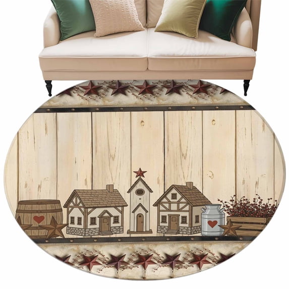 Barn Star Wooden Round Area Rug 5ft Washable Large Round Rug for Living ...